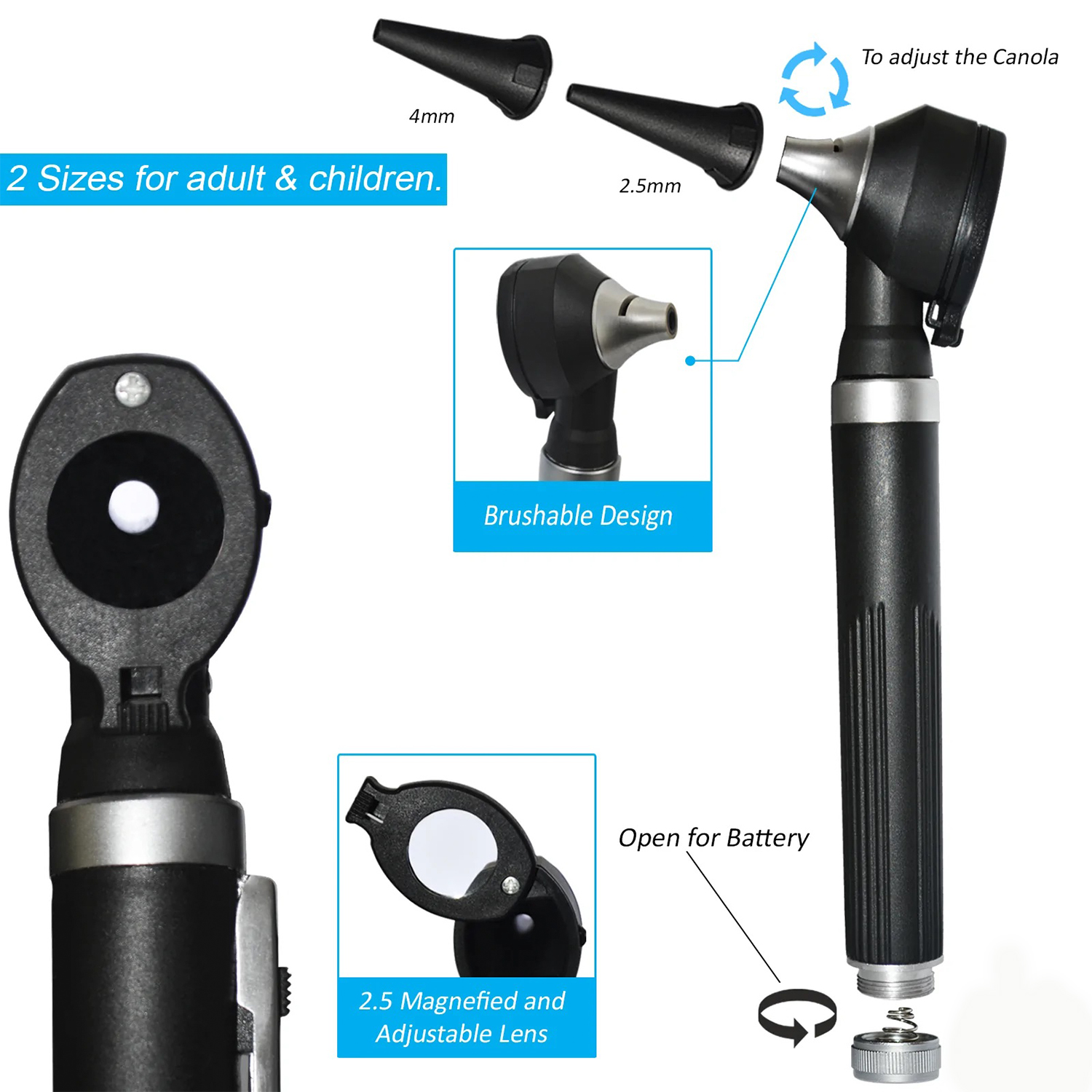 New Model Fiber Optic Mini Otoscope Black – PD Surgical